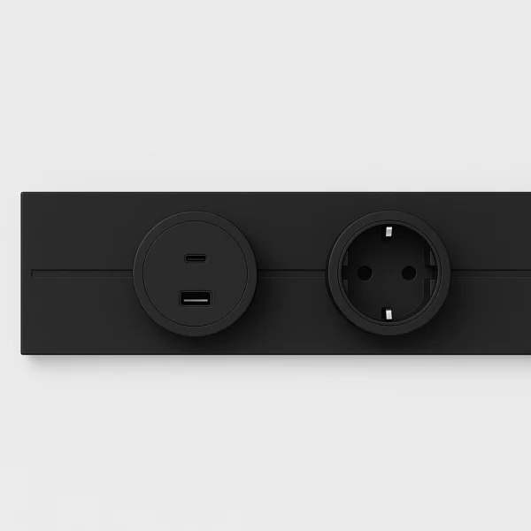 Prise Européenne Magnétique Noire USB-A + USB-C Ø65 • IluminaShop France